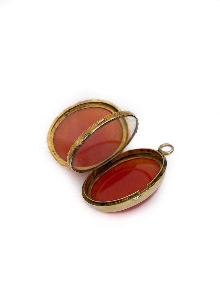 Antique 14K Gold Cabochon Carnelian Locket Pendant at 1stDibs