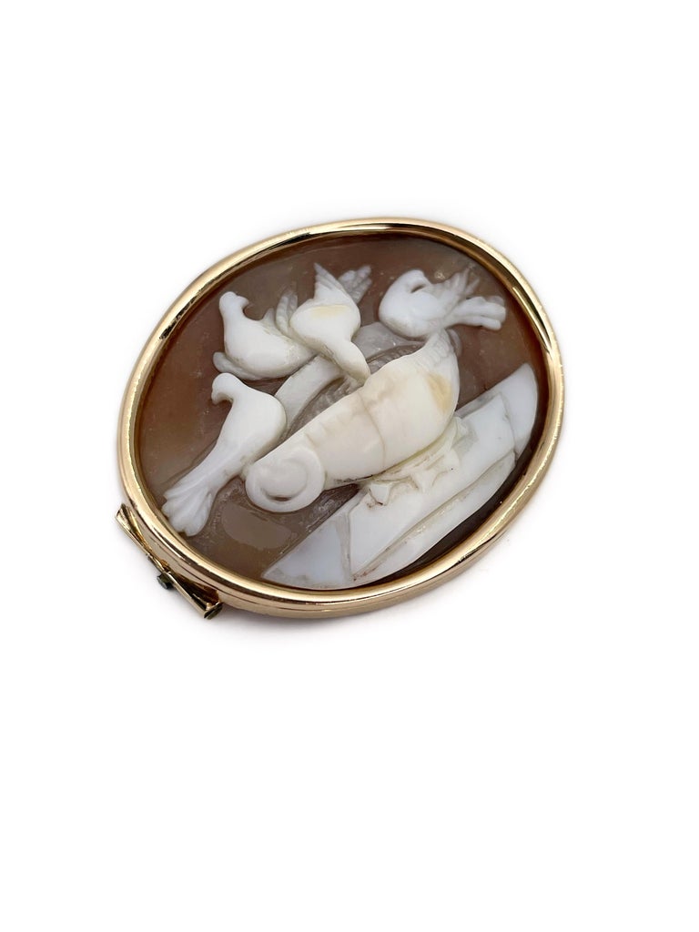Antique 14 Karat Gold Dove Sitting on a Bowl Oval Shell Cameo Brooch at ...