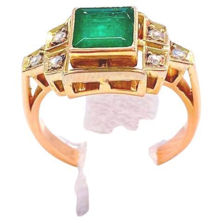 Antique Art Deco Emerald Gold Ring For Sale at 1stDibs