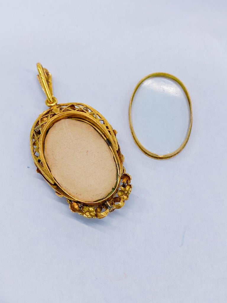 Antique 14k Gold Enamel Locket Pendant For Sale at 1stDibs