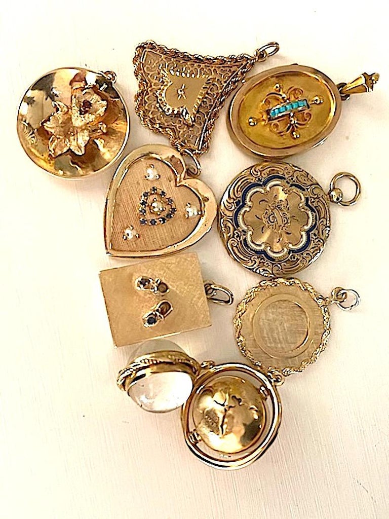 Antique 14k Gold Engraved and White and Blue Enamel Victorian Locket ...