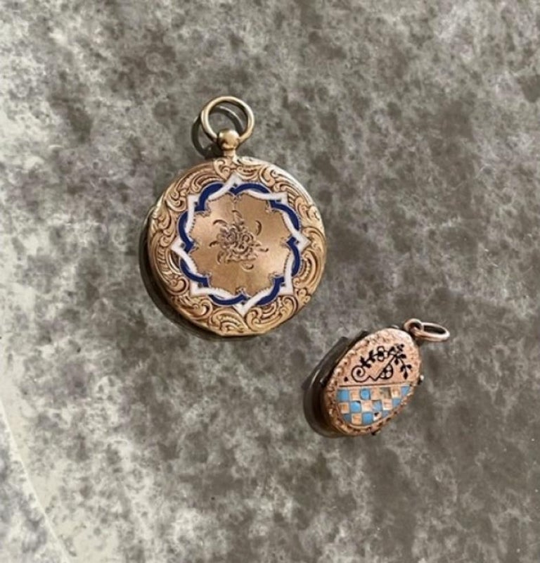 Antique 14k Gold Engraved and White and Blue Enamel Victorian Locket ...