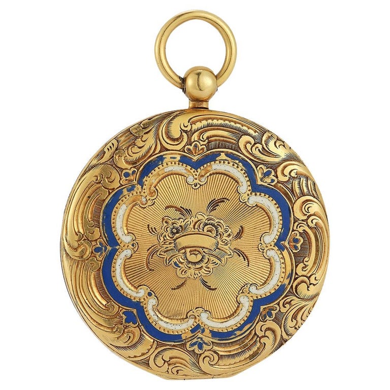 Antique 14k Gold Engraved and White and Blue Enamel Victorian Locket ...