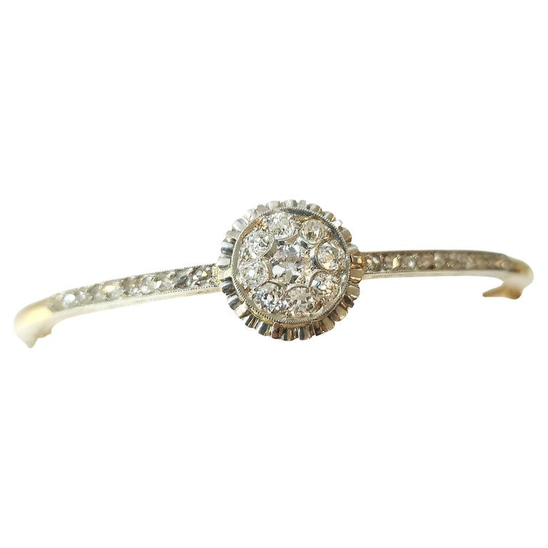 Antique Old Mine Cut Diamond Gold Bangle Braclete For Sale at 1stDibs