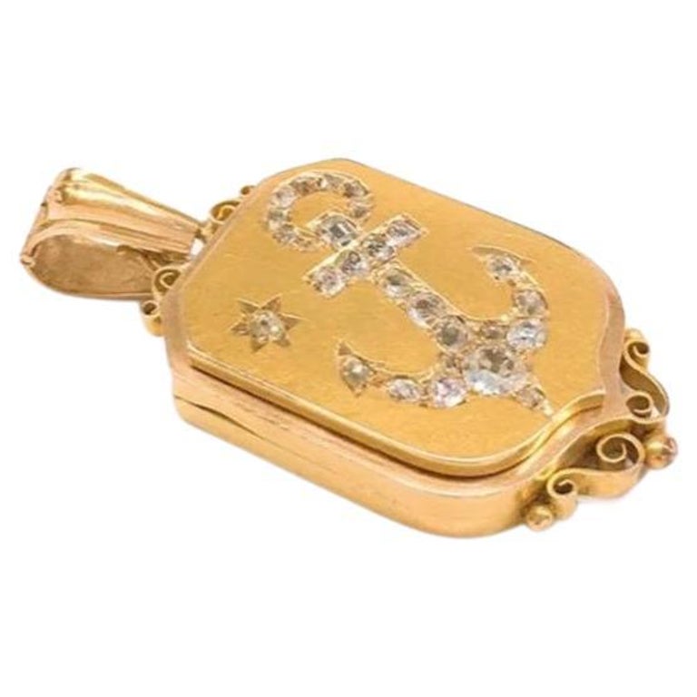 Antique 14k Gold Old Mine Cut Diamond Locket Pendant For Sale at 1stDibs