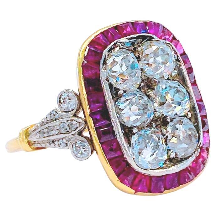 Antique Russian Calibre Cut Ruby Diamond Ring at 1stDibs