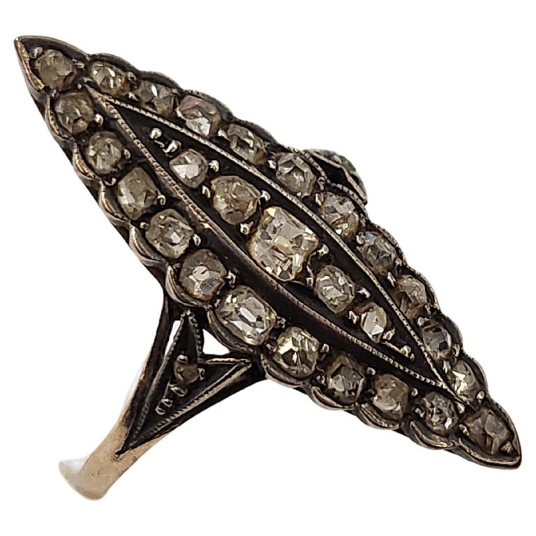 Antique 14k Gold Old Mine Cut Diamond Russian Ring For Sale at 1stDibs