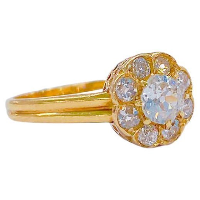 Antique 14k Gold Old Mine Cut Diamond Solitaire For Sale at 1stDibs