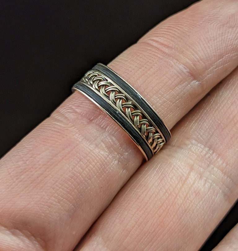 Antique 14k Gold Plaited Band Ring, Elephant Hair, Monogrammed For Sale ...