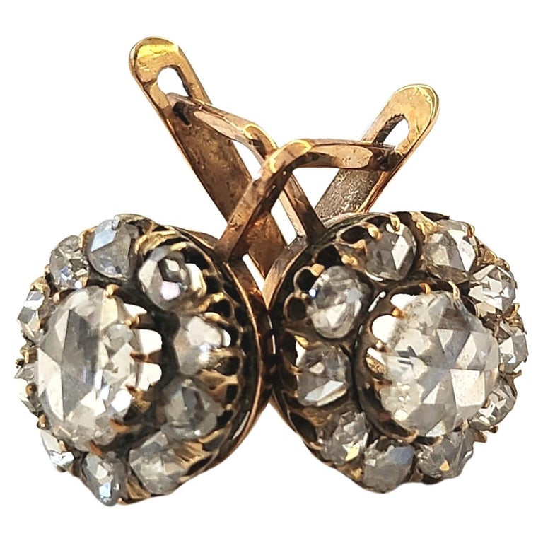 Antique 14k Gold Rose Cut Diamond Earrings For Sale at 1stDibs