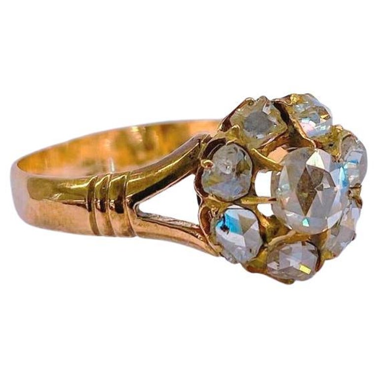 Antique 14k Gold Rose Cut Diamond Ring For Sale at 1stDibs