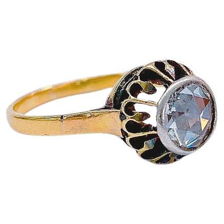 Antique 14k Gold Rose Cut Diamond Solitare Ring For Sale at 1stDibs