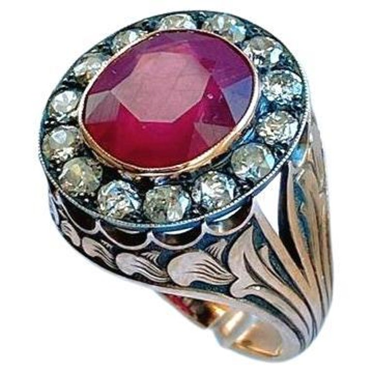Antique 14k Gold Ruby and Diamond Ring For Sale at 1stDibs