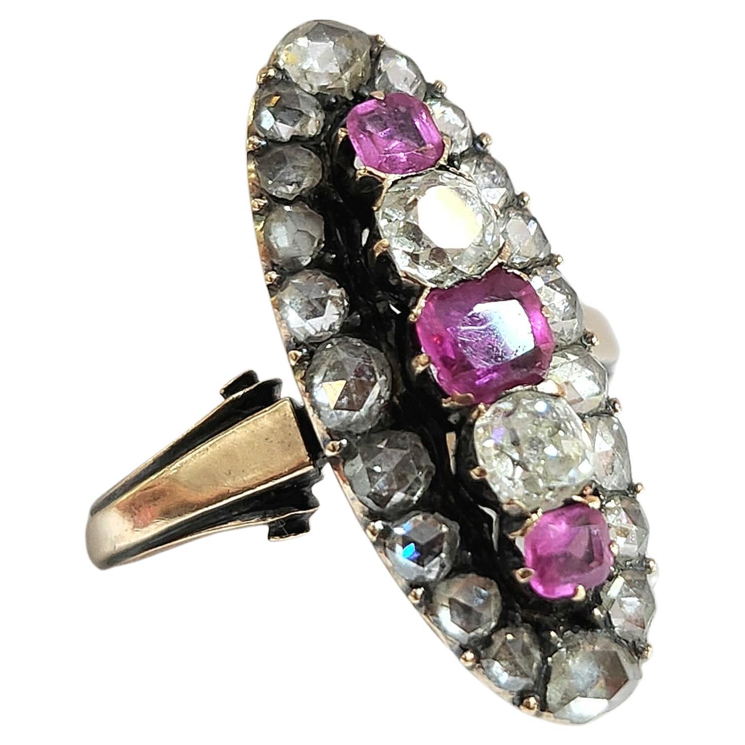 Antique 1900s Ruby And Diamond Gold Ring For Sale at 1stDibs