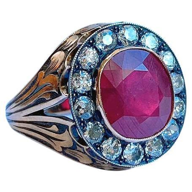 Antique 14k Gold Ruby and Diamond Ring For Sale at 1stDibs