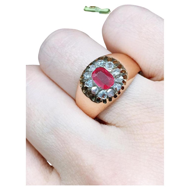 Antique Ruby And Rose Cut Diamond Gold Ring For Sale at 1stDibs