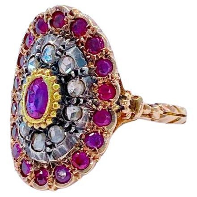 Antique 14k Gold Ruby Diamond Ring For Sale at 1stDibs
