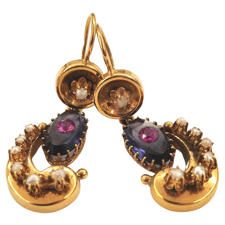 Antique 14k Gold Russian Amethyst Earrings For Sale at 1stDibs