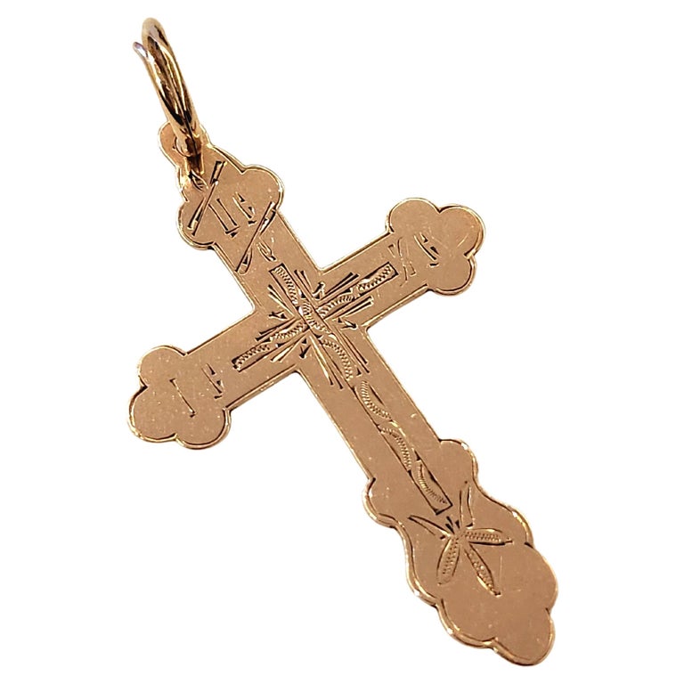 Antique 14k Gold Russian Cross Pendant For Sale at 1stDibs