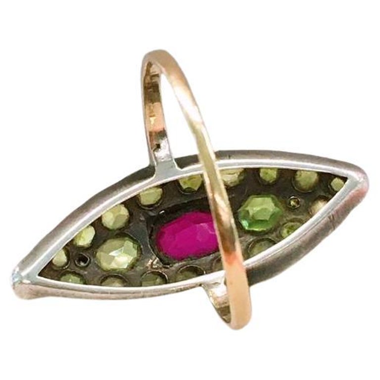 Antique 14k Gold Russian Demantoid and Ruby Ring For Sale at 1stDibs