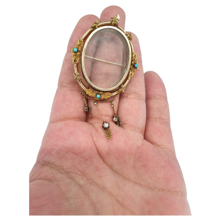 Antique 14k Gold Russian Diamond Locket Pendant For Sale at 1stDibs