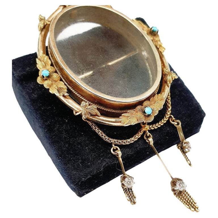Antique 14k Gold Russian Diamond Locket Pendant For Sale at 1stDibs