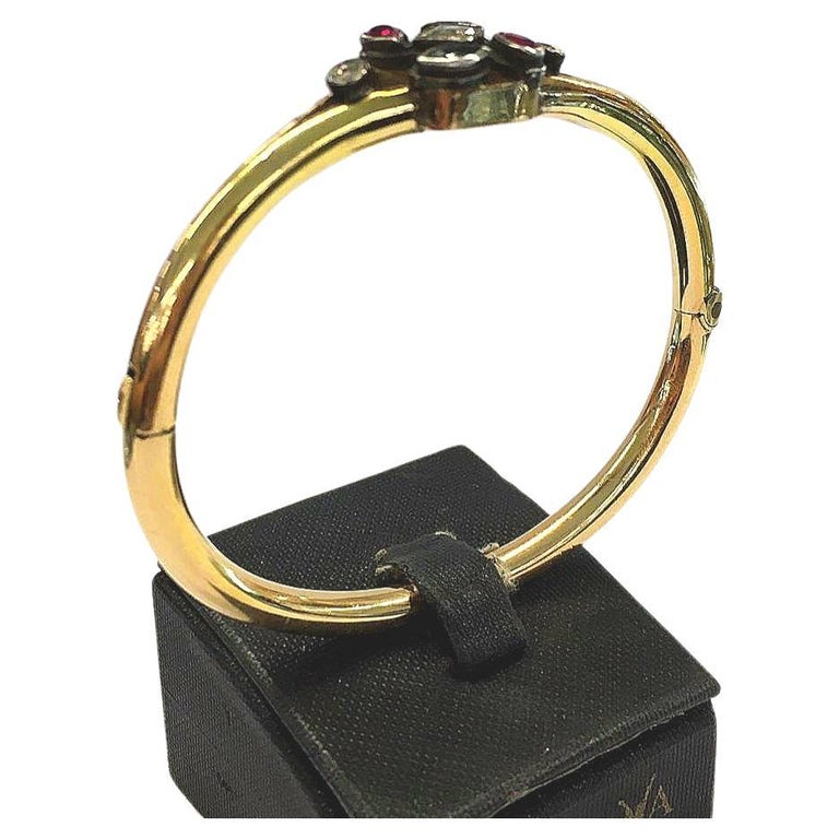 Antique 14k Gold Russian Diamond Sapphier Ruby Cuff Braclet For Sale at ...