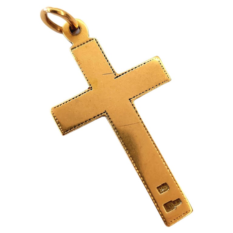 Antique 14k Gold Russian Enamal Cross Pendant For Sale at 1stDibs