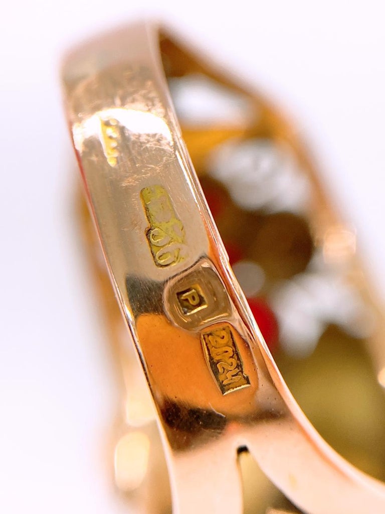 Antique Garnet Russian Gold Ring For Sale at 1stDibs