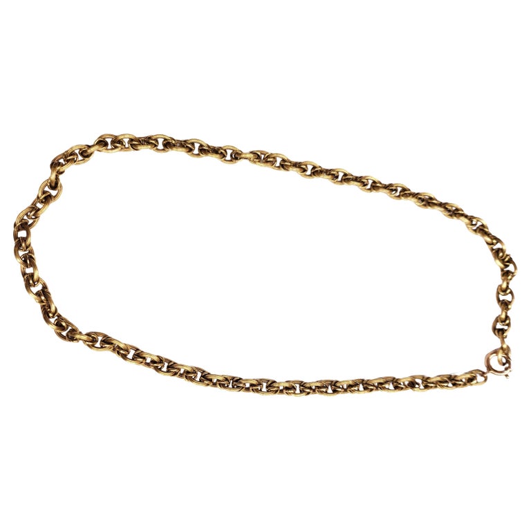 Antique 14k Gold Russian Link Chain Necklace For Sale at 1stDibs