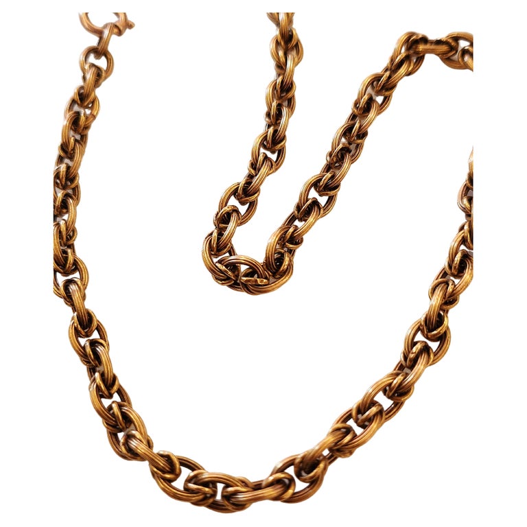 Antique 14k Gold Russian Link Chain Necklace For Sale at 1stDibs