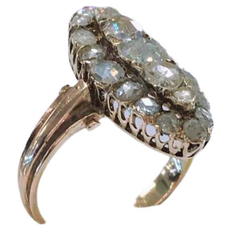 Antique Rose Cut Diamond Russian Gold Ring For Sale at 1stDibs