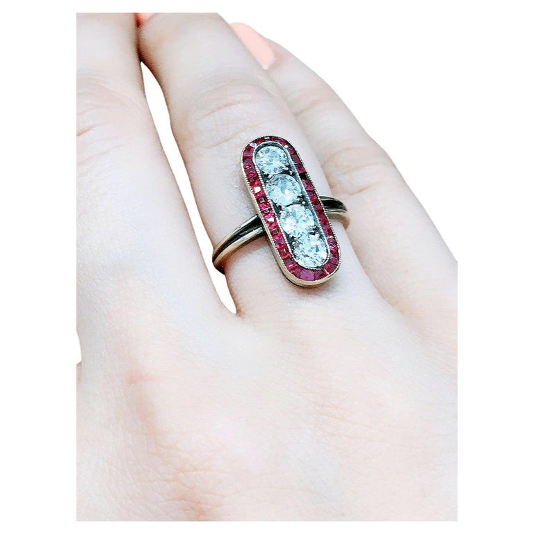Antique Ruby and Old Mine Cut Diamond Gold Ring For Sale at 1stDibs