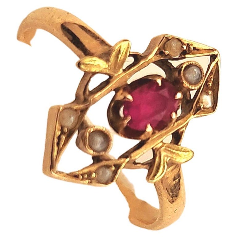 Antique 14k Gold Russian Ruby Ring For Sale at 1stDibs