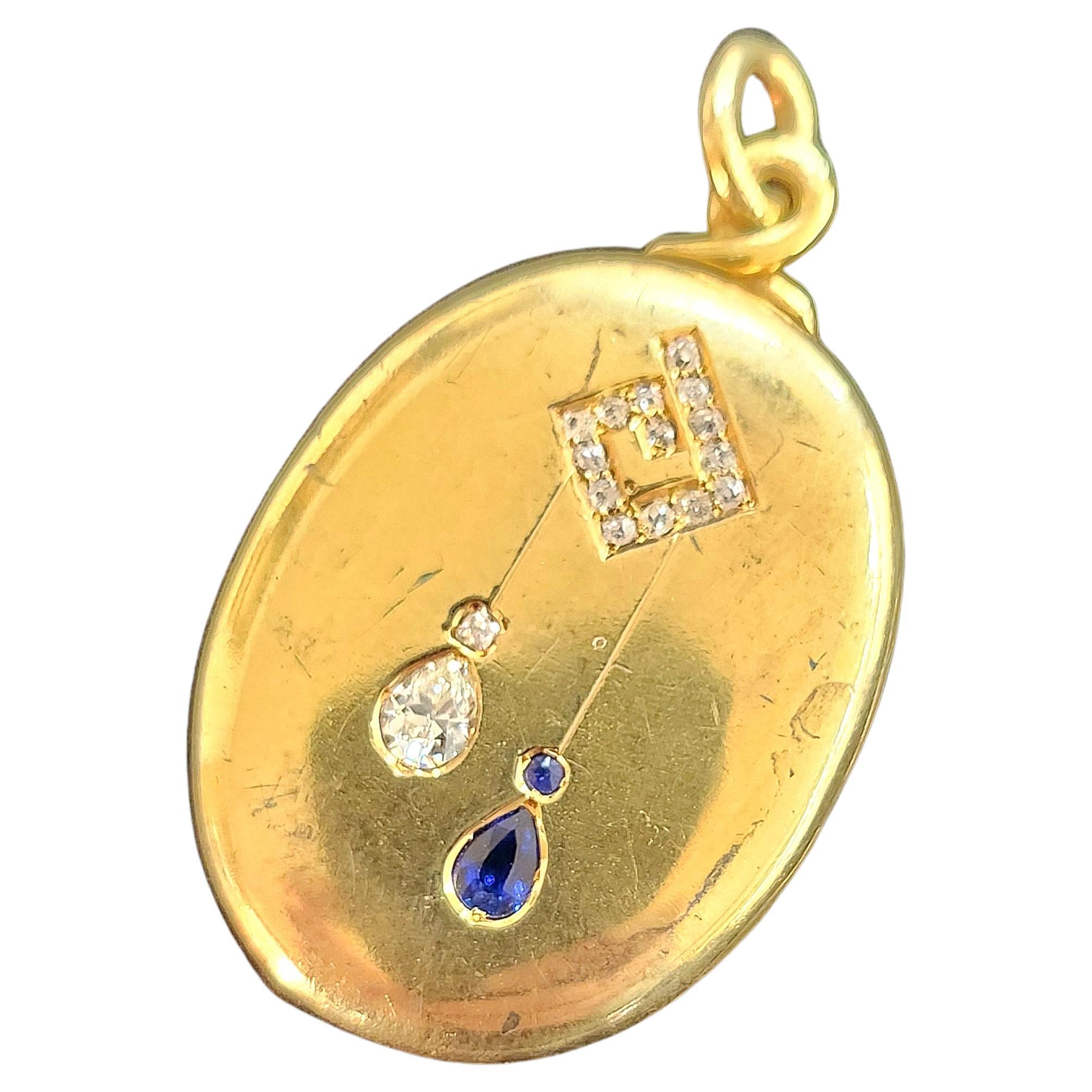 Antique Sapphire And Ruby Russian Gold Locket Pendant For Sale at 1stDibs