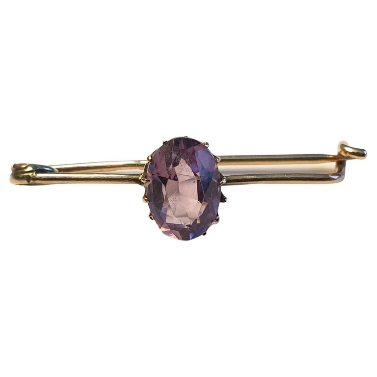 Antique 14k Gold Russian Siberian Amethyst Brooch For Sale at 1stDibs
