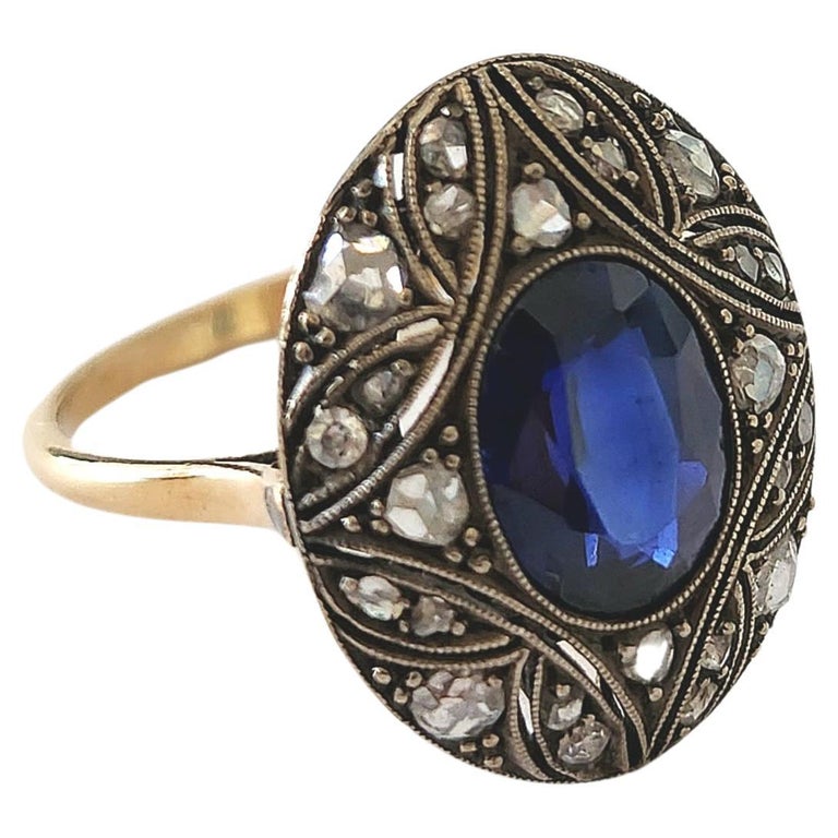 Antique 14k Gold Sappier Diamond Ring For Sale at 1stDibs