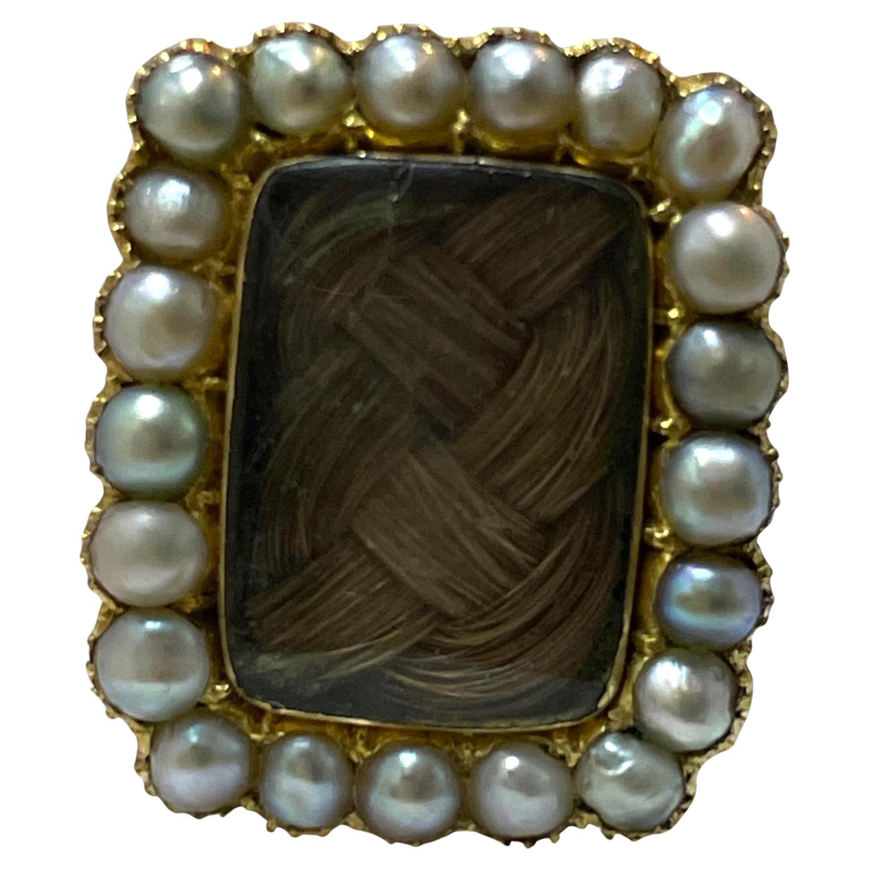 Victorian Era Mourning Brooch in 14K Gold with Pearls For Sale at 1stDibs