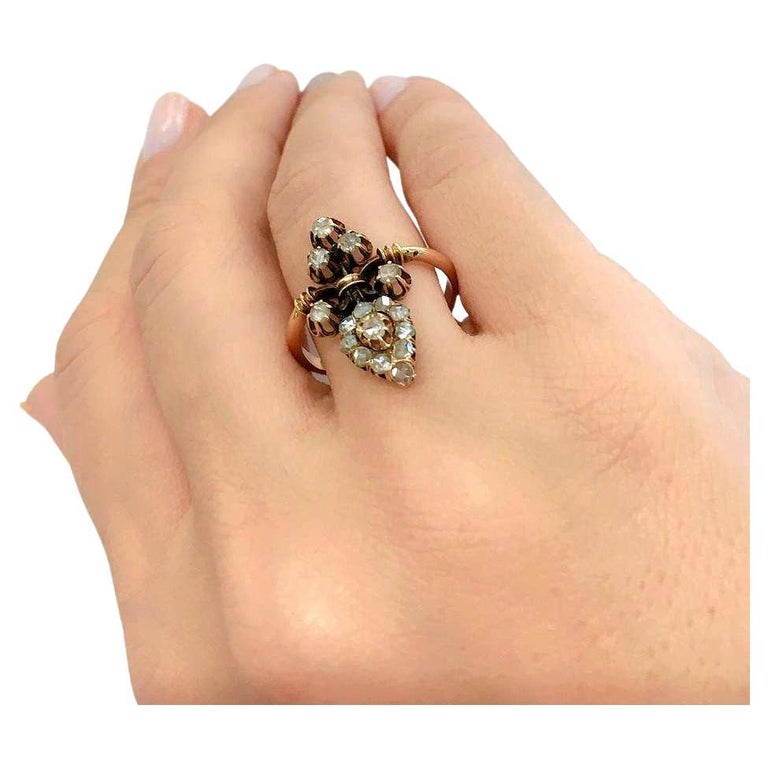 Antique 14k Gold Victorian Rose Cut Diamond Ring For Sale at 1stDibs