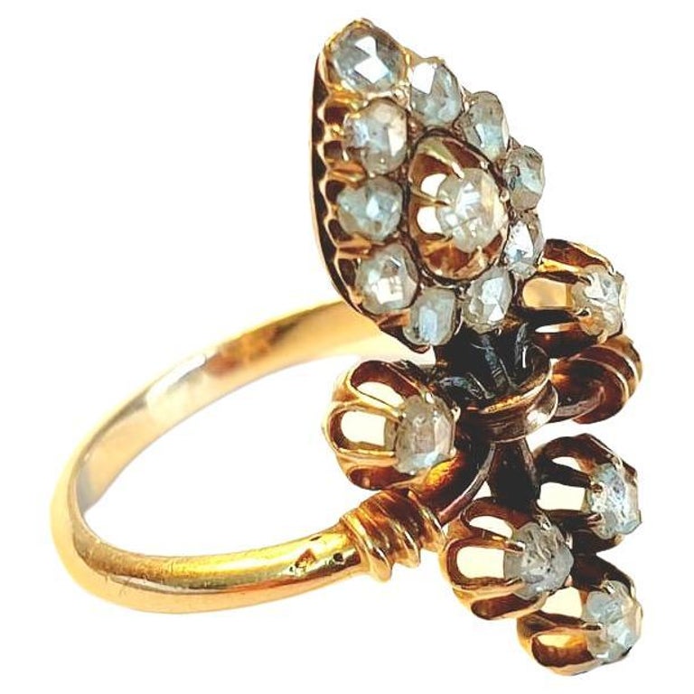 Antique 14k Gold Victorian Rose Cut Diamond Ring For Sale at 1stDibs