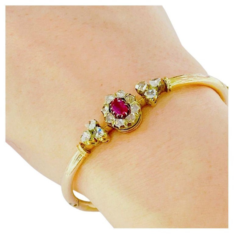 Antique 14k Russian Ruby And Diamonds Cuff Braclet For Sale at 1stDibs