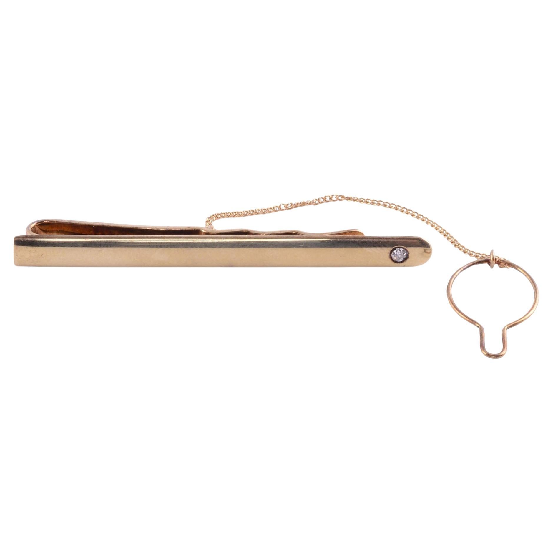 Antique 14K Tie Clip with Diamond For Sale at 1stDibs