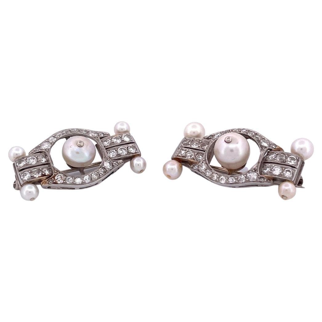 Antique 14karat White Gold Pearl and Diamond Collar Brooch For Sale at ...