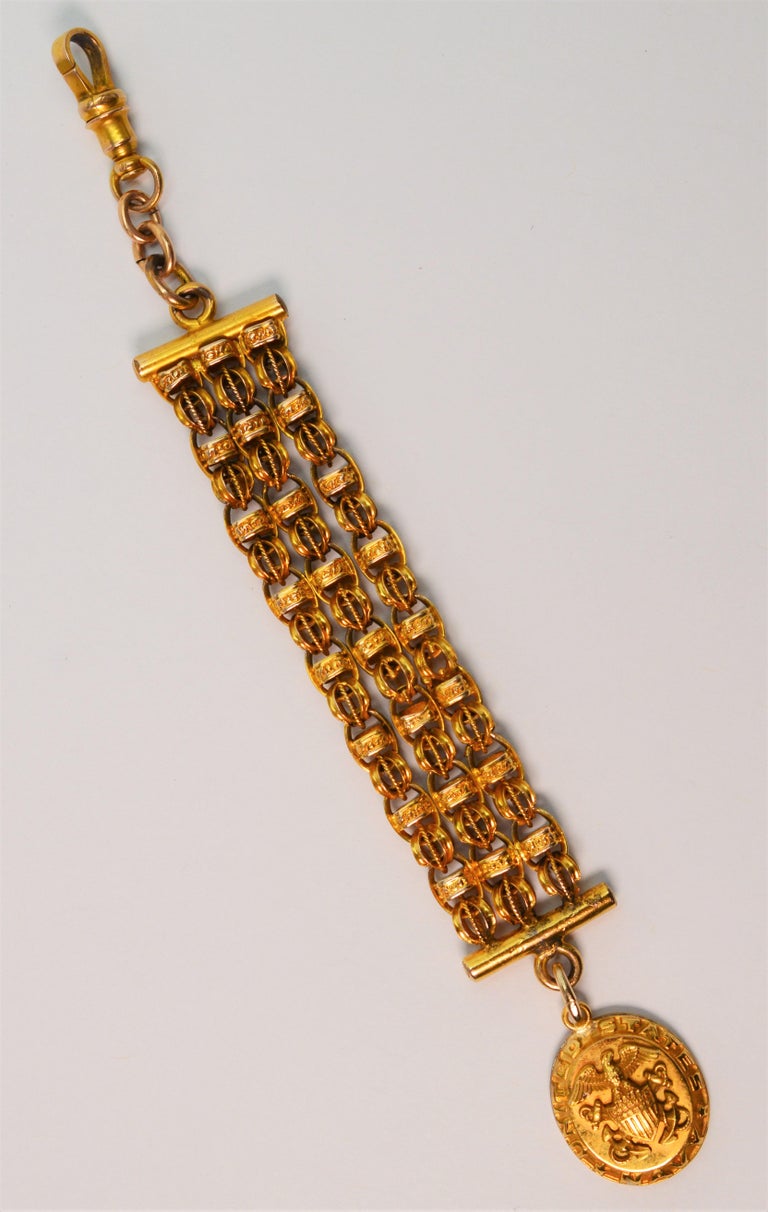 Antique 14K Yellow Gold Fancy Watch Fob with Gold Charm For Sale at 1stDibs