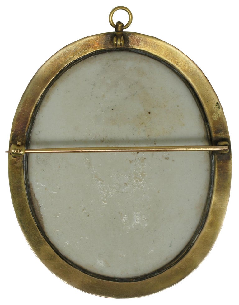 14 Karat Yellow Gold Hand Painted Porcelain Cameo Portrait Brooch ...