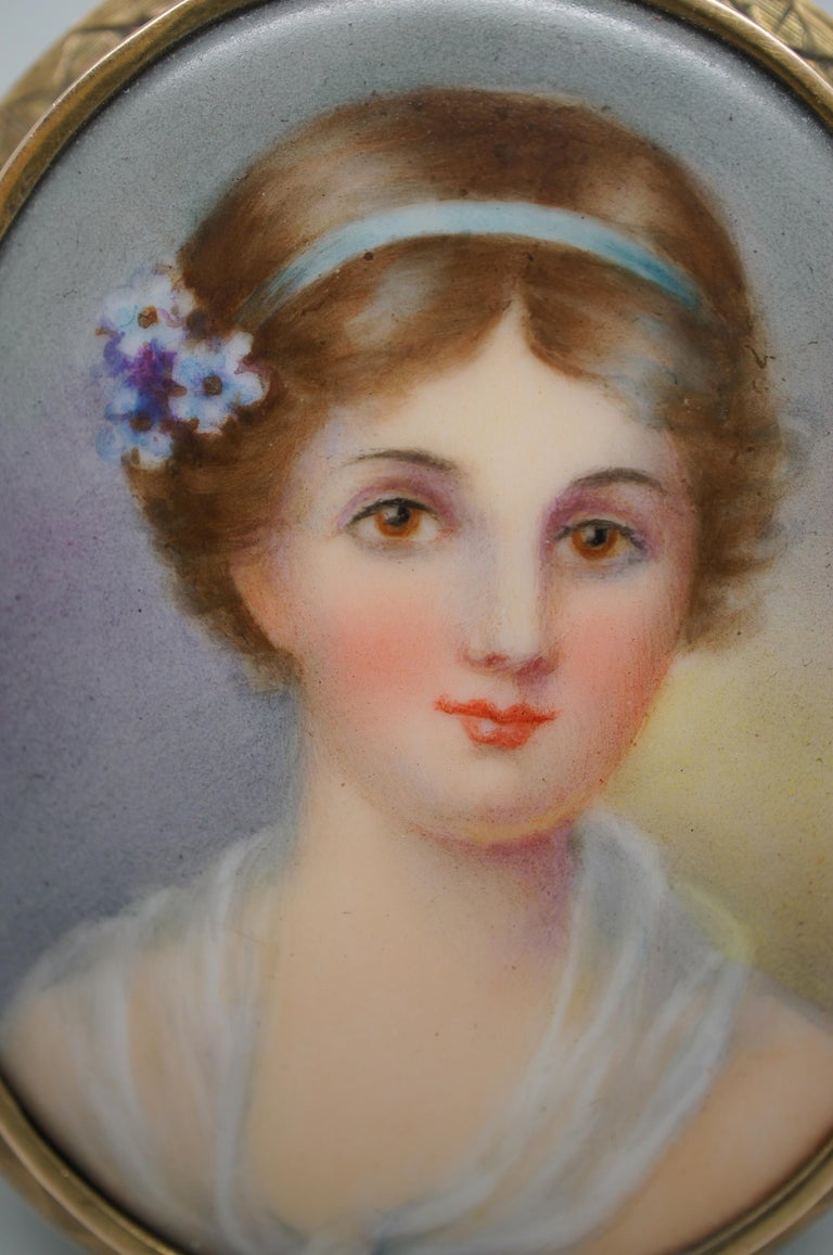 14 Karat Yellow Gold Hand Painted Porcelain Cameo Portrait Brooch ...