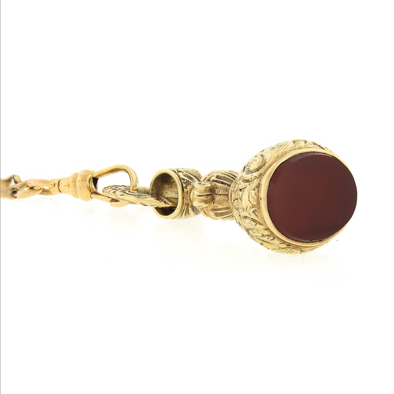 Antique 14k Yellow Gold Oval Carnelian Repousse Work FOB Pendant w ...