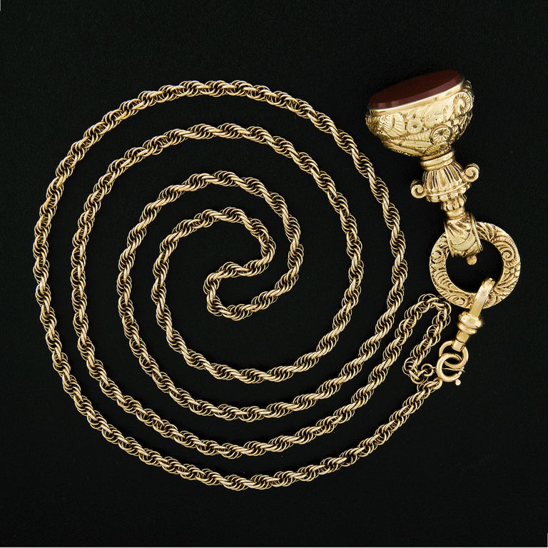 Antique 14k Yellow Gold Oval Carnelian Repousse Work FOB Pendant w ...