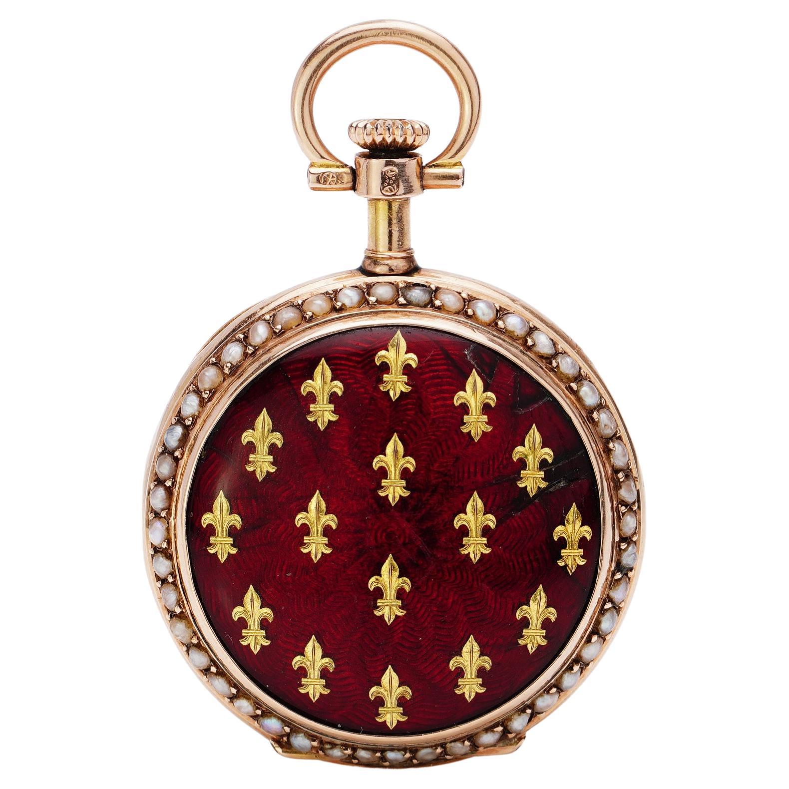 Ruby and Pearl Lapel Watch at 1stDibs