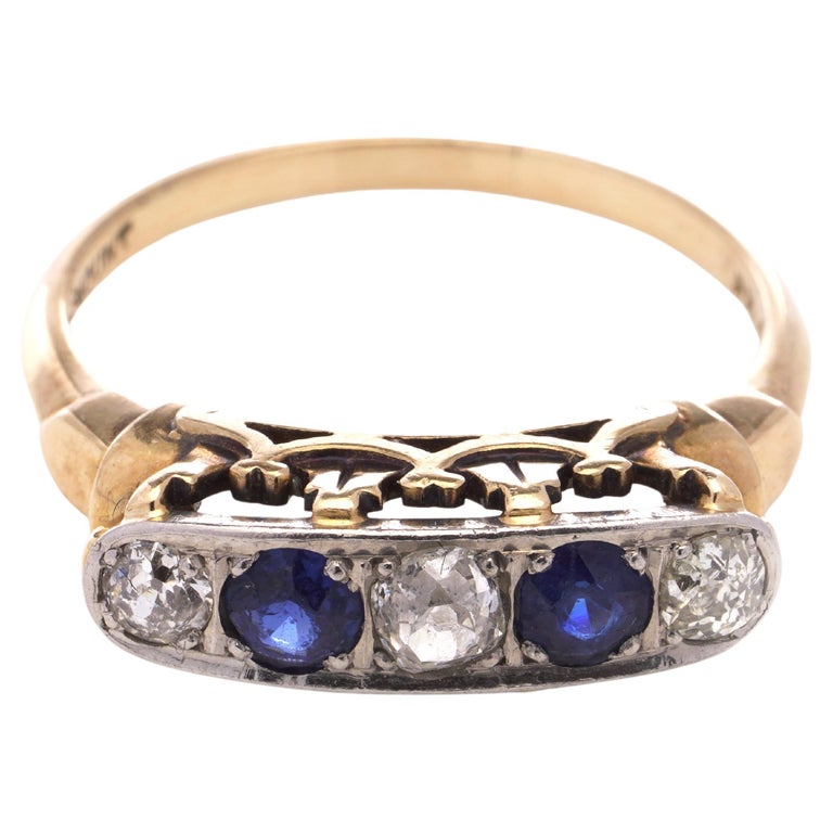 Antiker Ring aus 14 Karat Gelbgold und Palladium mit 5 Steinen und 0,30 ...